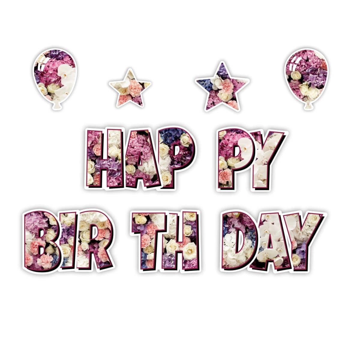 Pink Floral HBD | Quick Set | For Yard Decor | SignWay